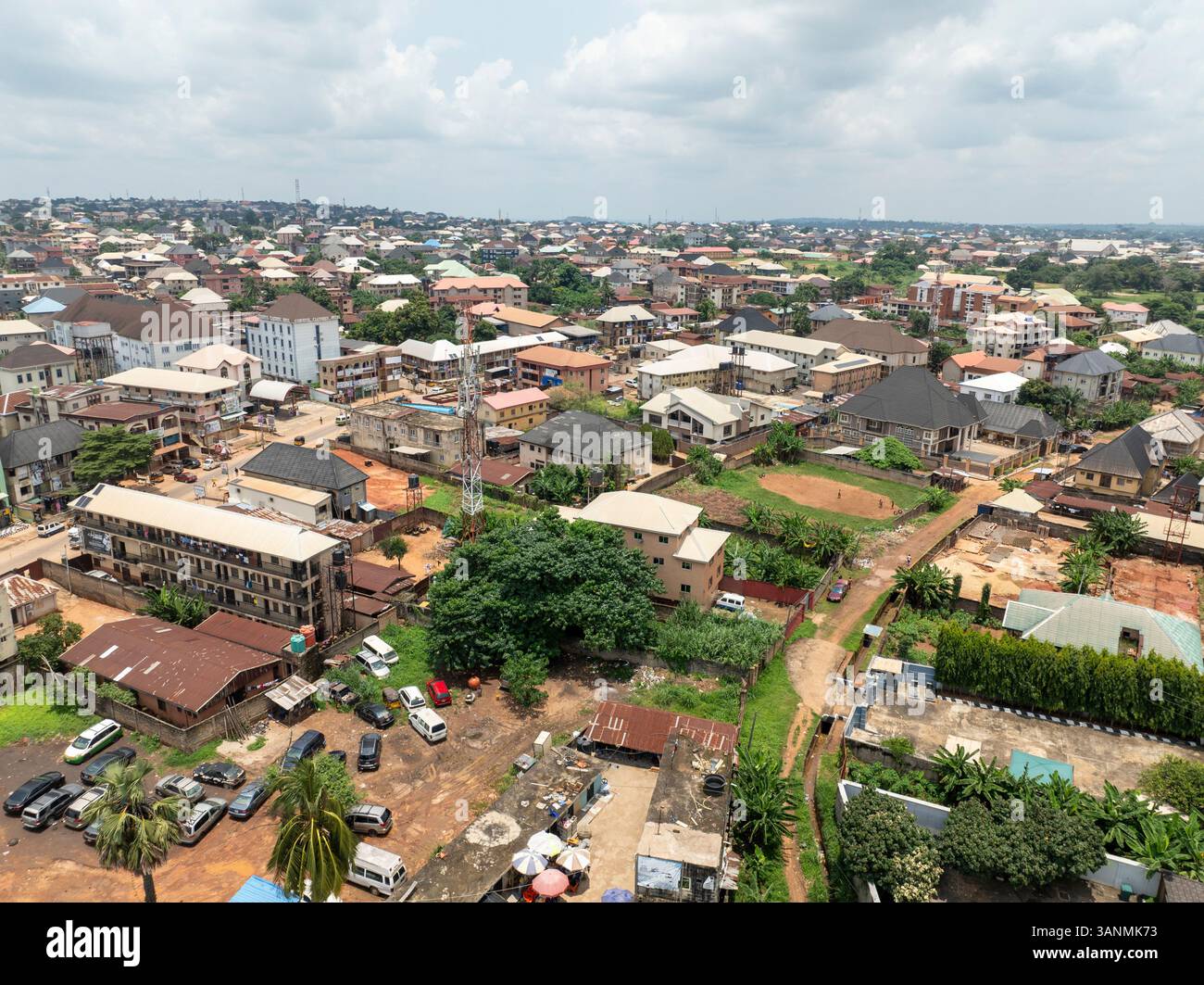 Aerial view of beautiful urban cityscape with residential buildings and ...