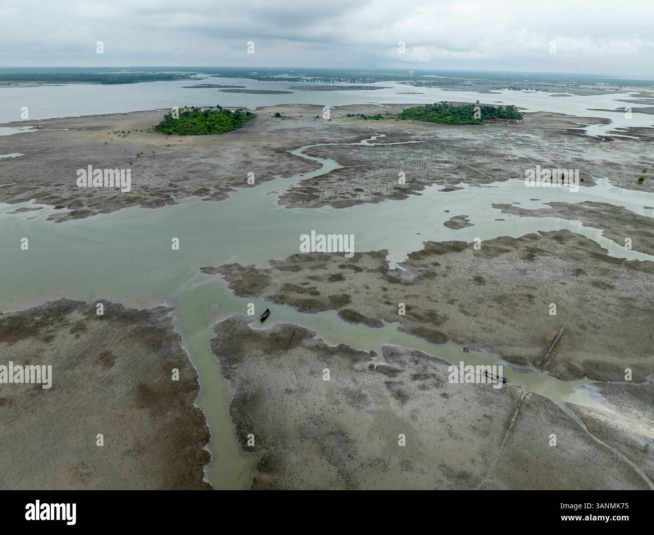 Aerial view of the beautiful Bodo River winding through tranquil ...