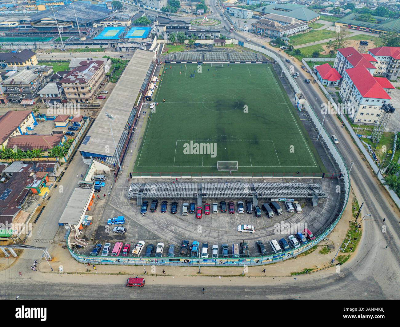 Aerial view of sharks football stadium surrounded by urban landscape ...