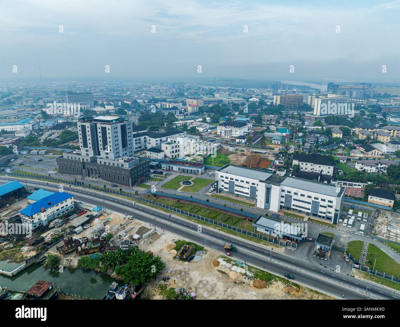 Aerial view of modern urban landscape with skyline and infrastructure ...