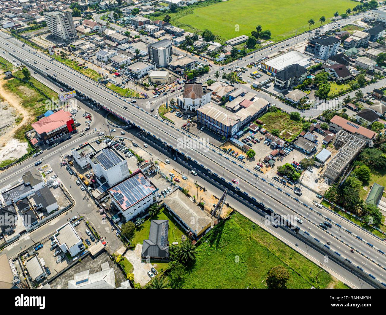 Aerial view of bustling gra junction with modern buildings and busy ...