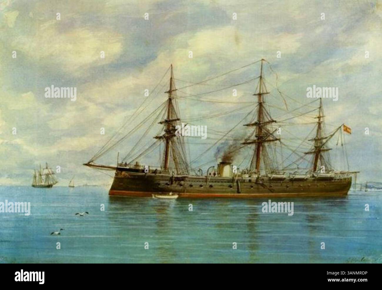 A painting of the Spanish Navy armoured frigate Numancia, created by ...