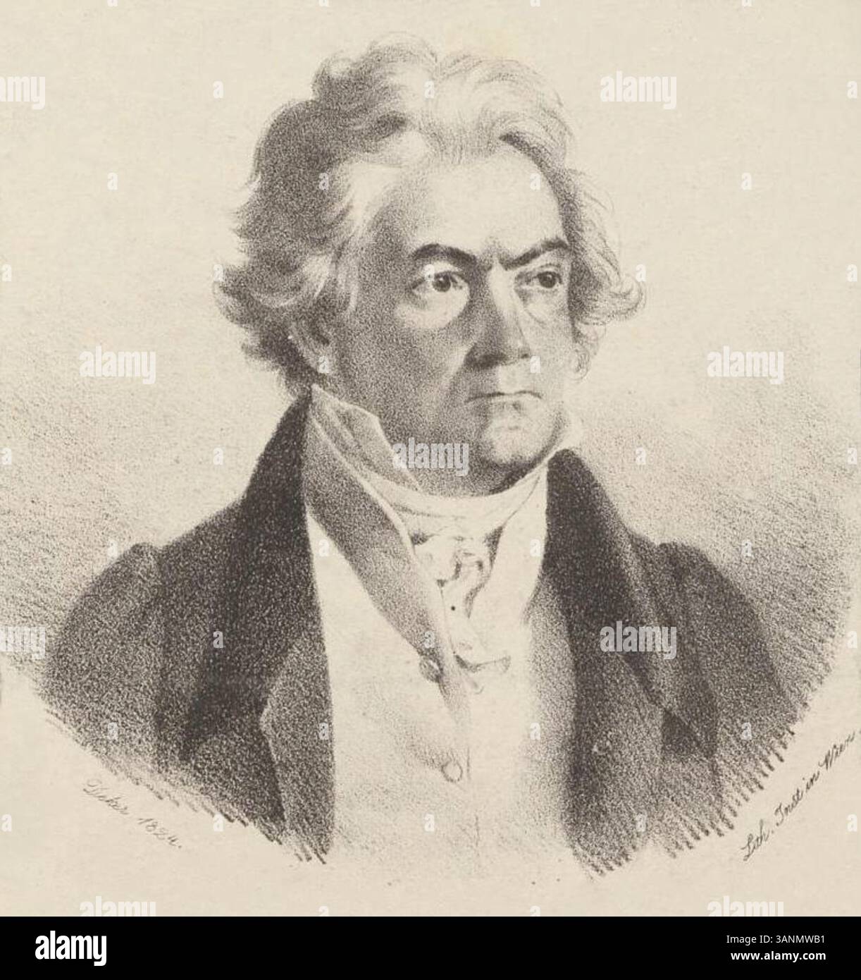 This 1824 portrait of Beethoven by Johann Stephan Decker shows the ...