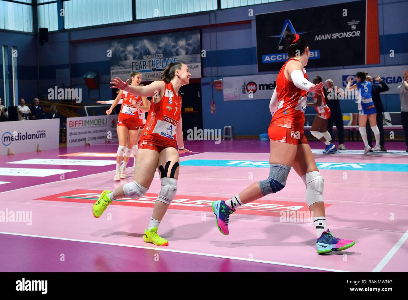 Lecco, Italy. 15th Apr, 2025. Exultation of Lecco's Gaia Moroni during ...