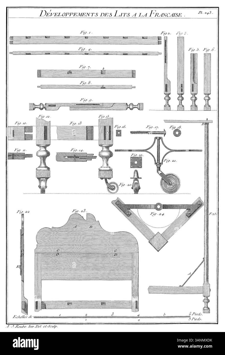 Planche 243 from L'Art du Menuisier (1772) presents designs for French ...