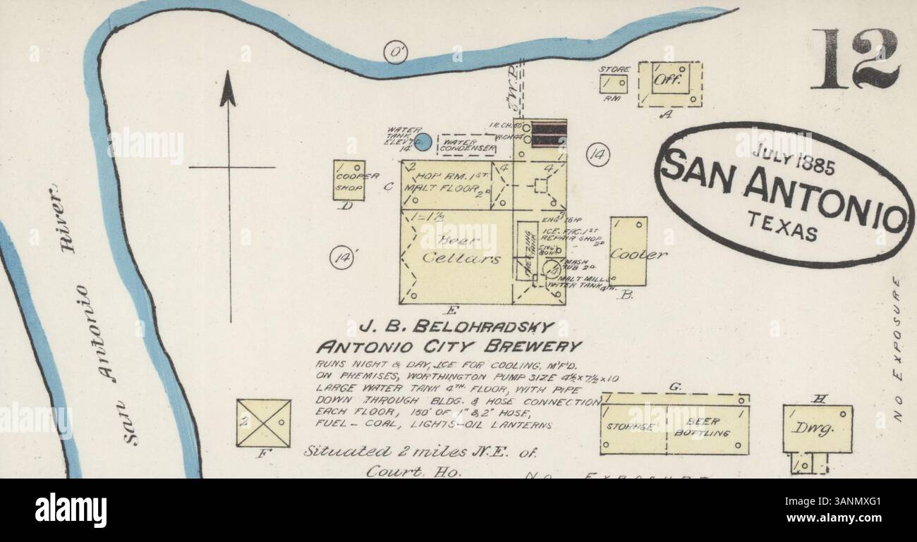 A July 1885 Sanborn Fire Insurance map of Antonio City Brewery, part of ...