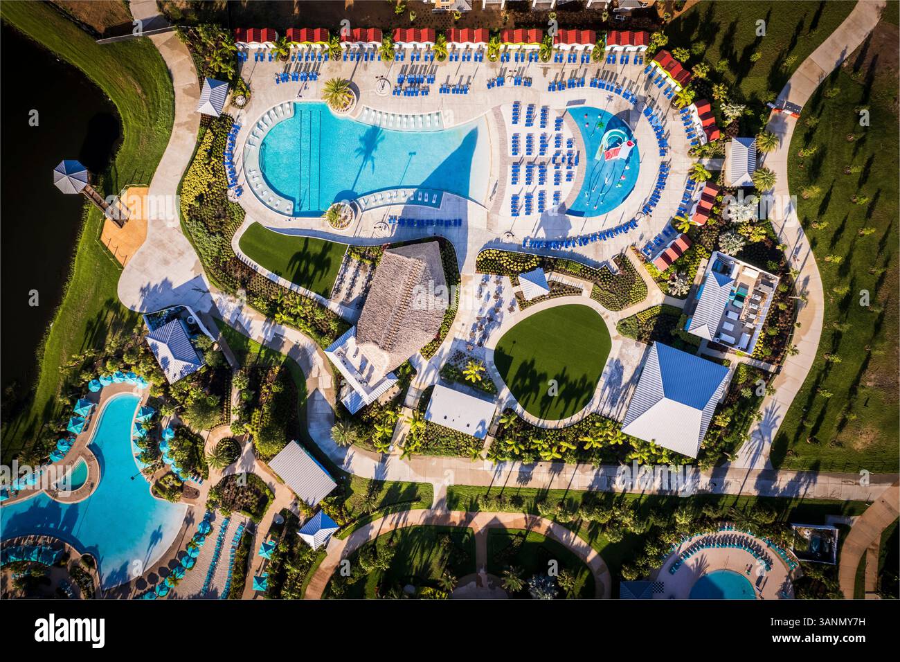 Aerial view of a beautiful resort with rooftop pool, Kissimmee, Miami ...