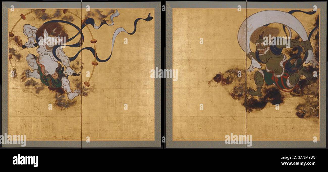 17th-century two-fold screens by Tawaraya Sotatsu depicting the Wind ...