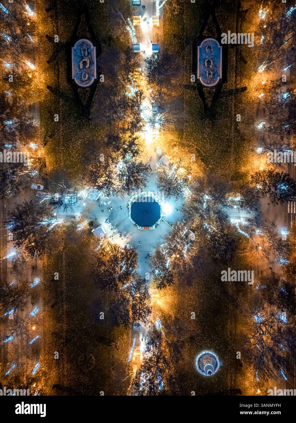 Aerial view of zrinjevac park illuminated by festive lights during ...