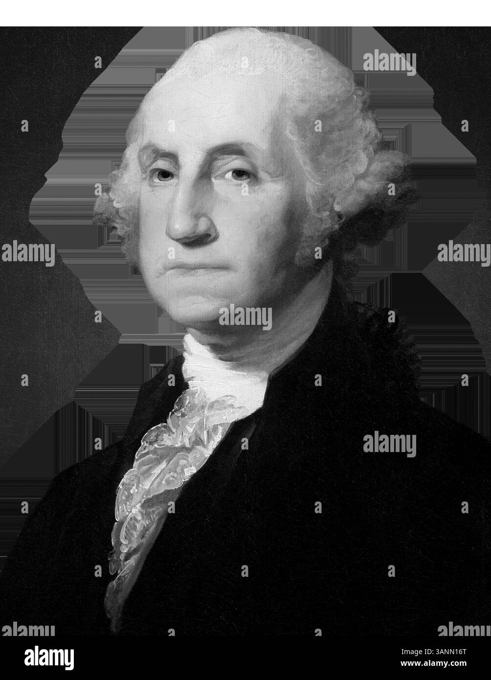 This black-and-white image of George Washington presents a formal ...