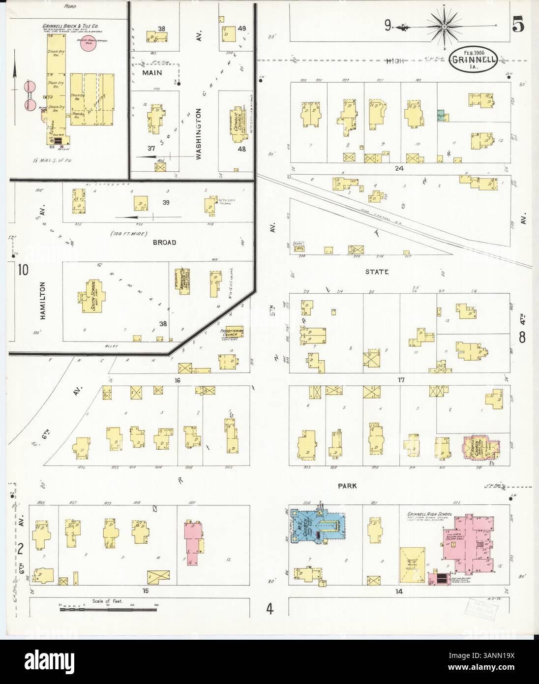 This 1906 Sanborn Fire Insurance map of Grinnell, Iowa, provides a ...