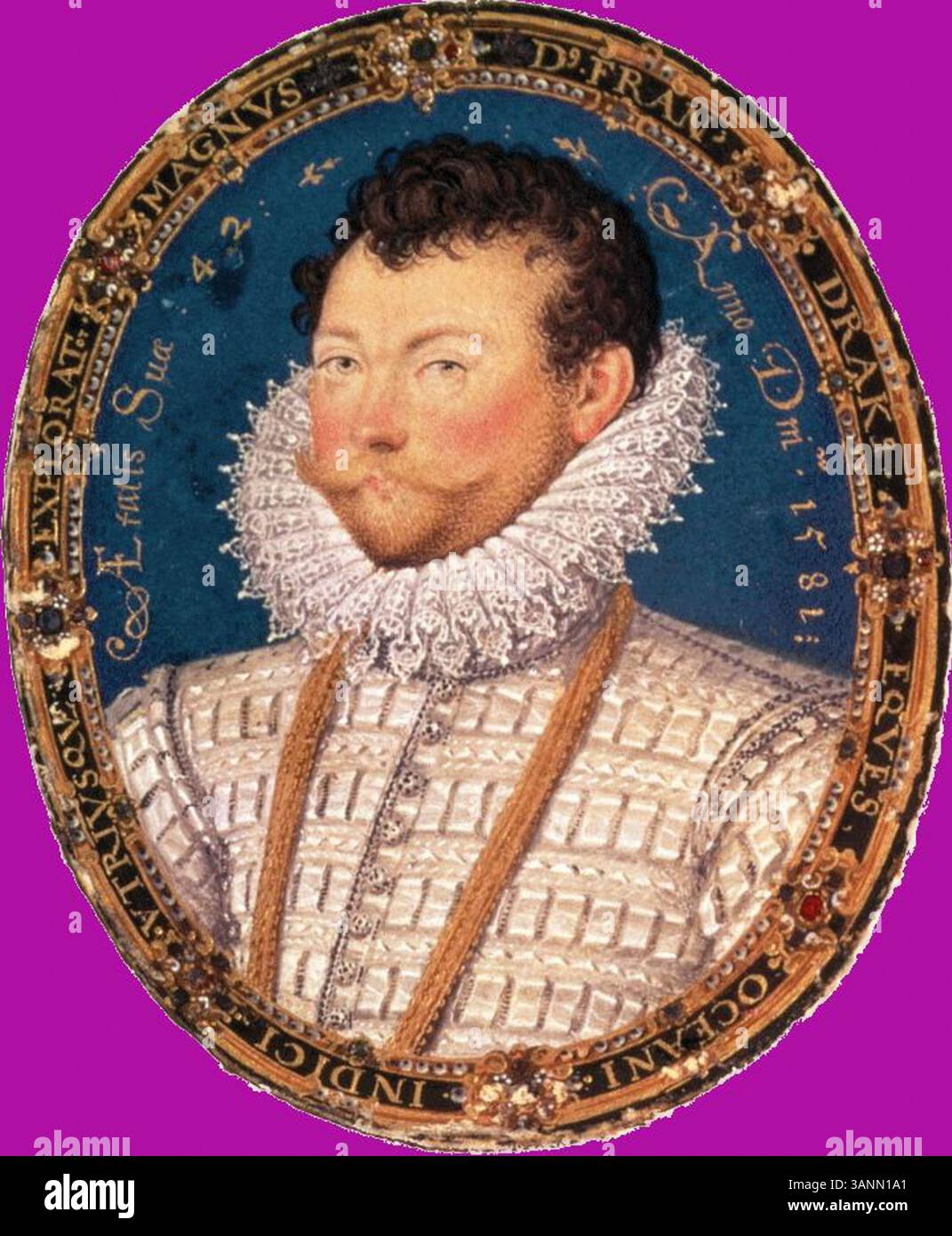 'Sir Francis Drake' portrait by Nicholas Hilliard, painted in 1581. The ...