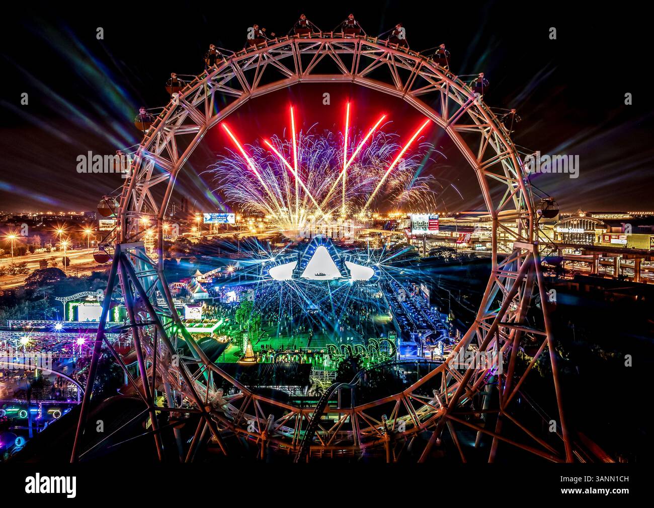 Aerial view of a firework at music festival in Bangkok, Thailand Stock ...