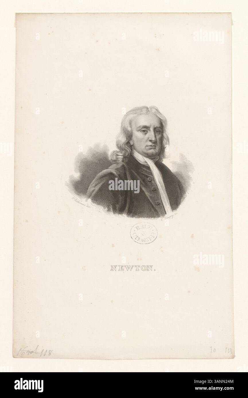 This intaglio print from the Boyer collection portrays Isaac Newton ...