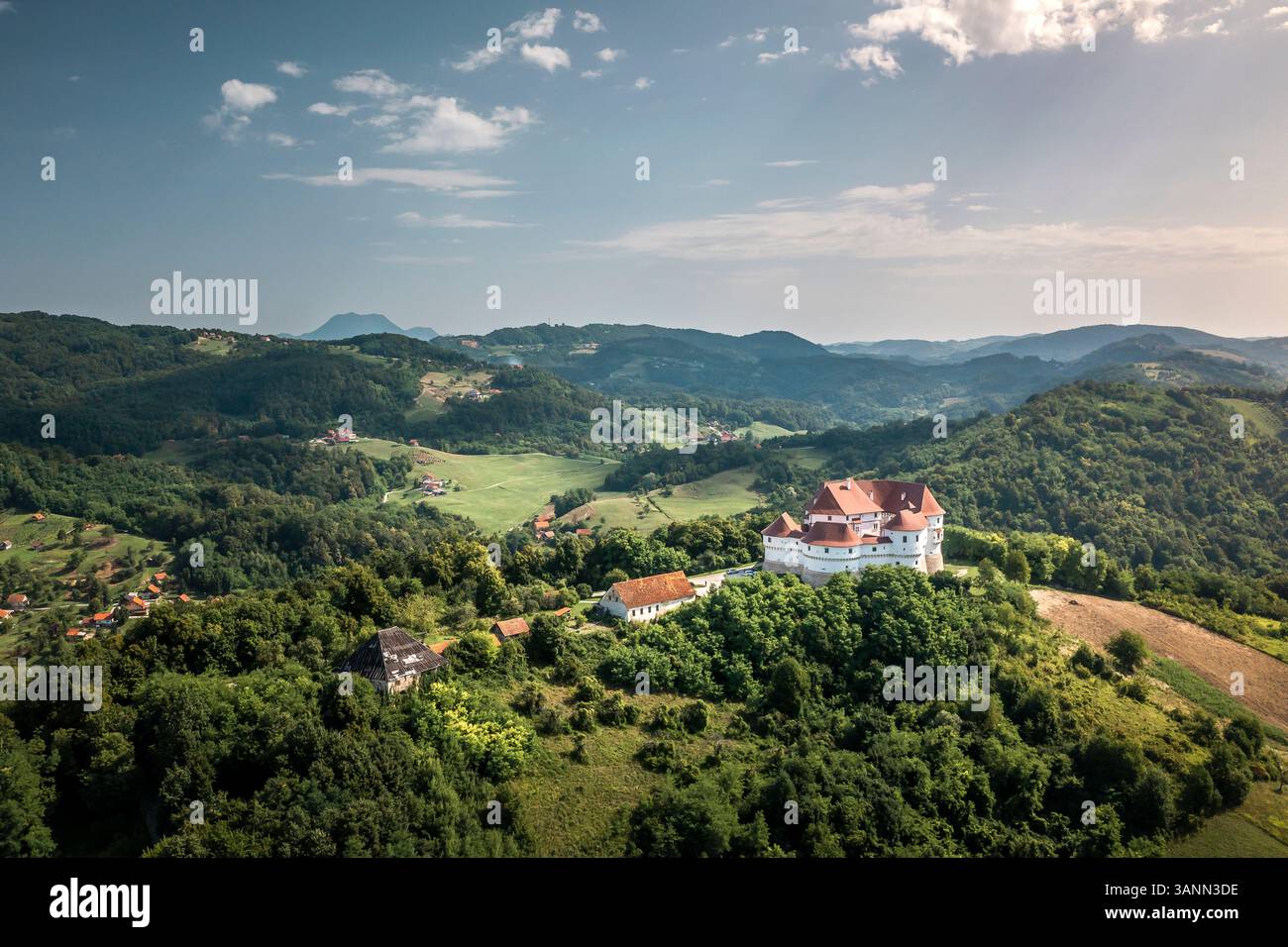 Aerial view of Dvor Veliki Tabor, a castle and an ethnographic museum ...