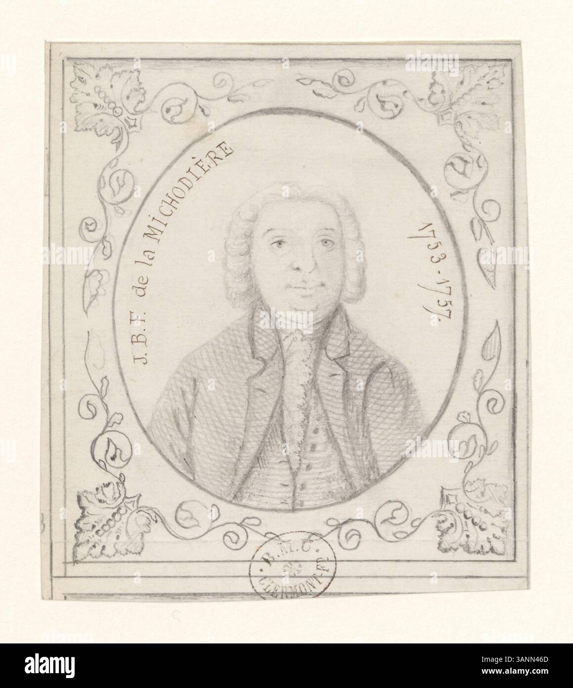 Drawing of Jean-Baptiste de La Michodière during his tenure from 1753 ...