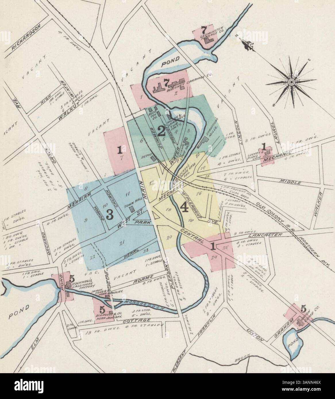 This 1884 Sanborn Fire Insurance Map of Leominster, Massachusetts ...