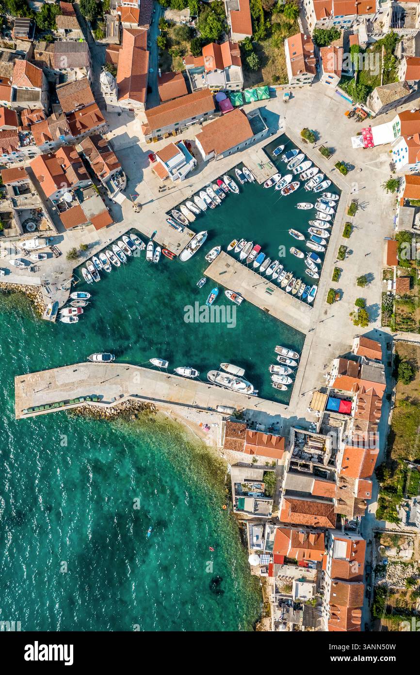 Aerial view of small harbour on the island of Prvic, Croatia Stock ...