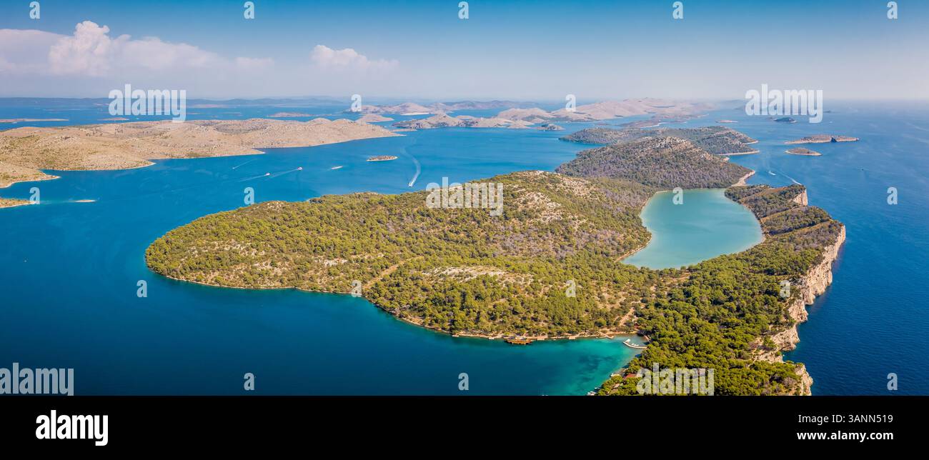 Aerial view of National park Telascica and salt lake Mir, Croatia Stock ...