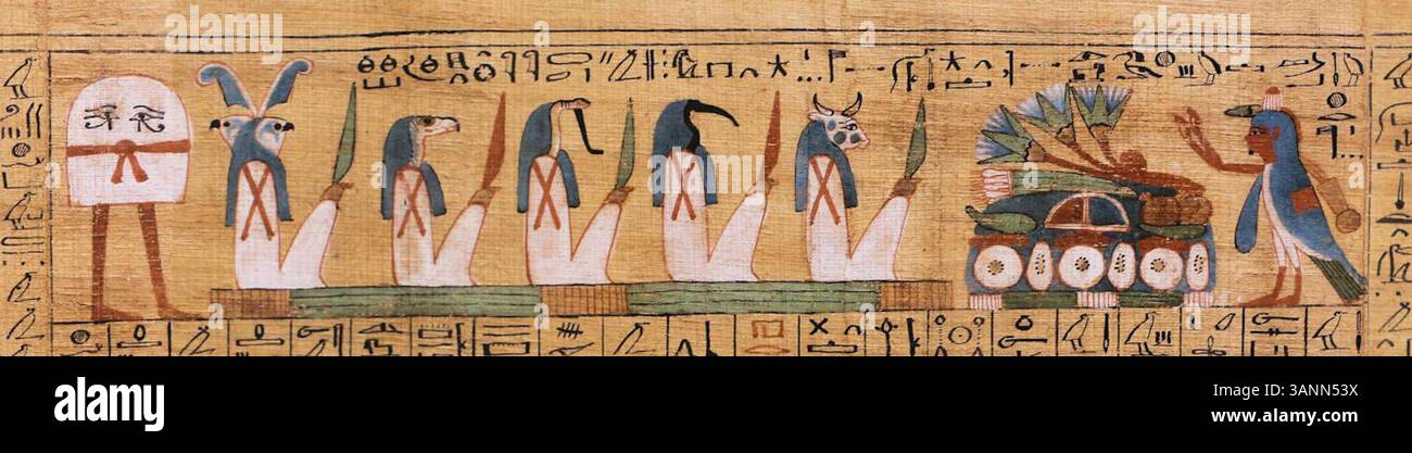 This ancient Egyptian papyrus, identified as Cairo JE 95658, depicts ...
