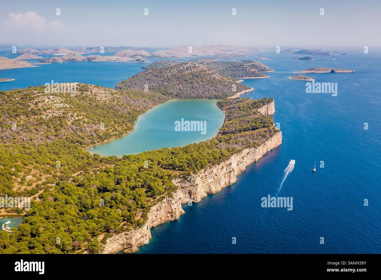 Aerial view of National park Telascica and salt lake Mir, Croatia Stock ...