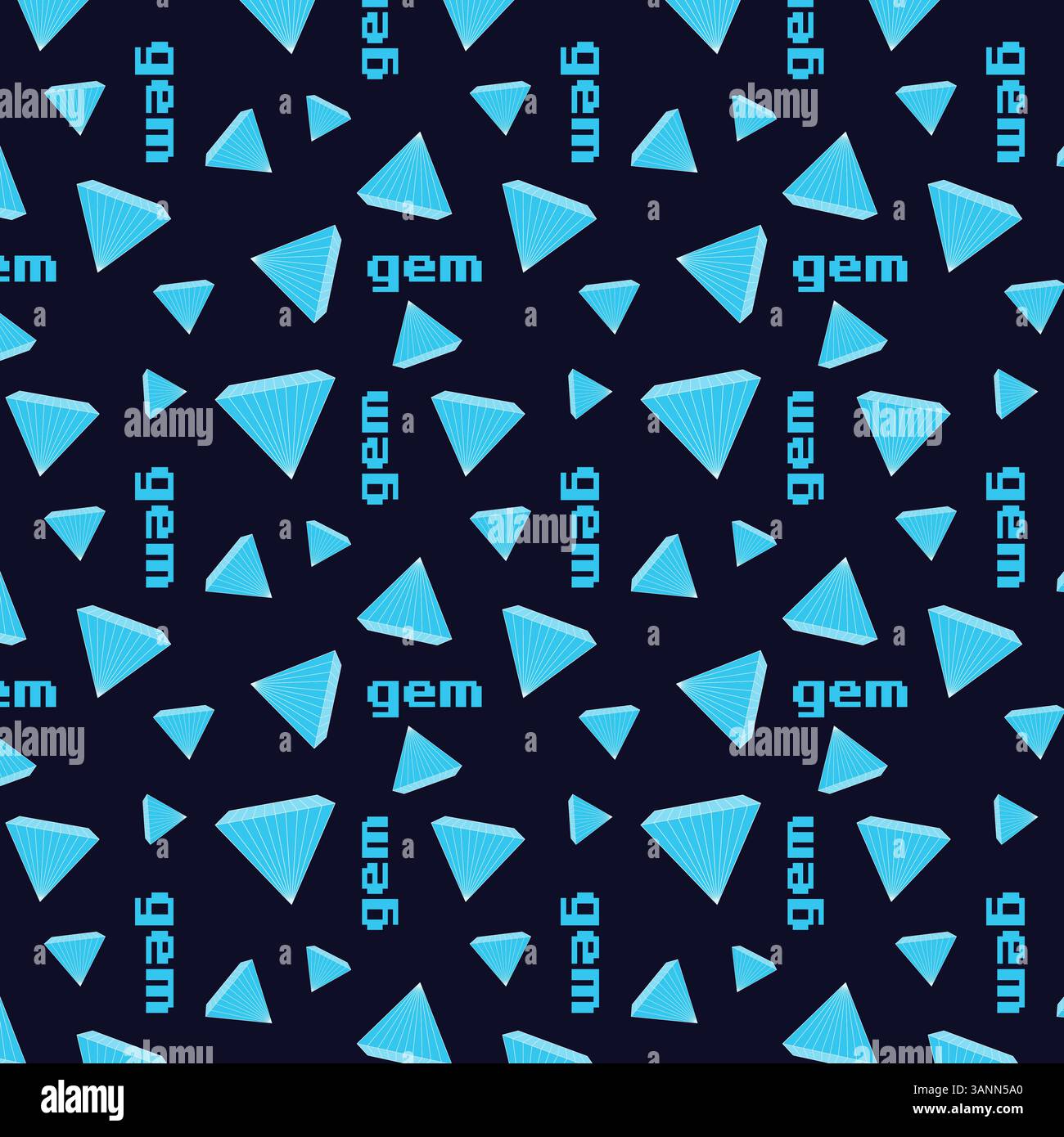 Pattern with game gems and crystals, pixel letters word GEM. Dark ...