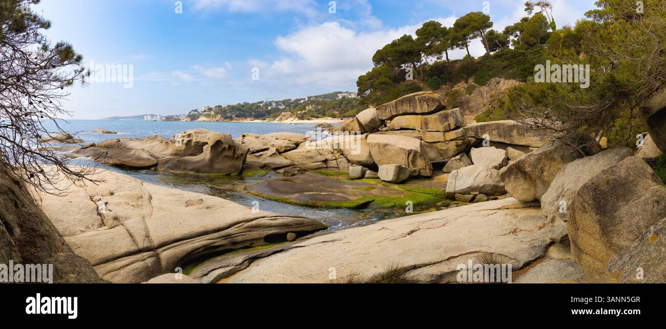 Panoramic view of the unique smooth rocks and clear water pools at ...