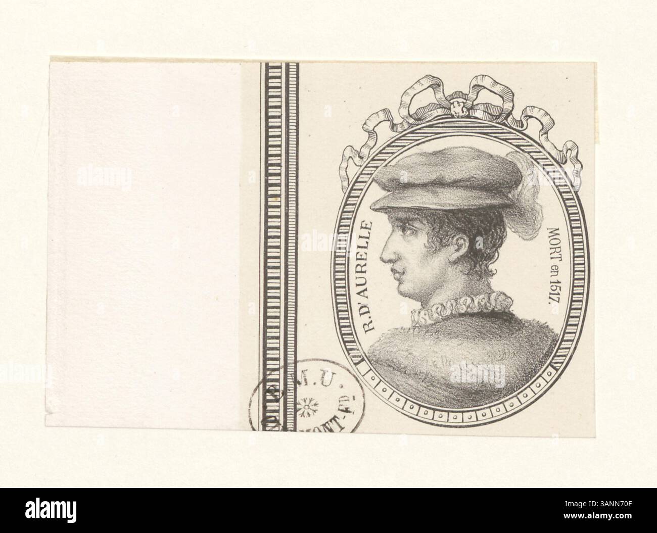 This lithograph print depicts R. d'Aurelle, who passed away in 1517 ...