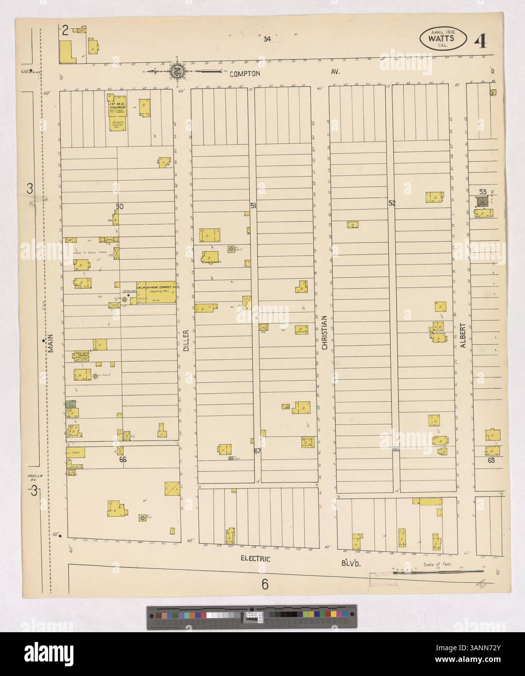 This 1910 Sanborn Fire Insurance Map of Watts, Los Angeles County ...