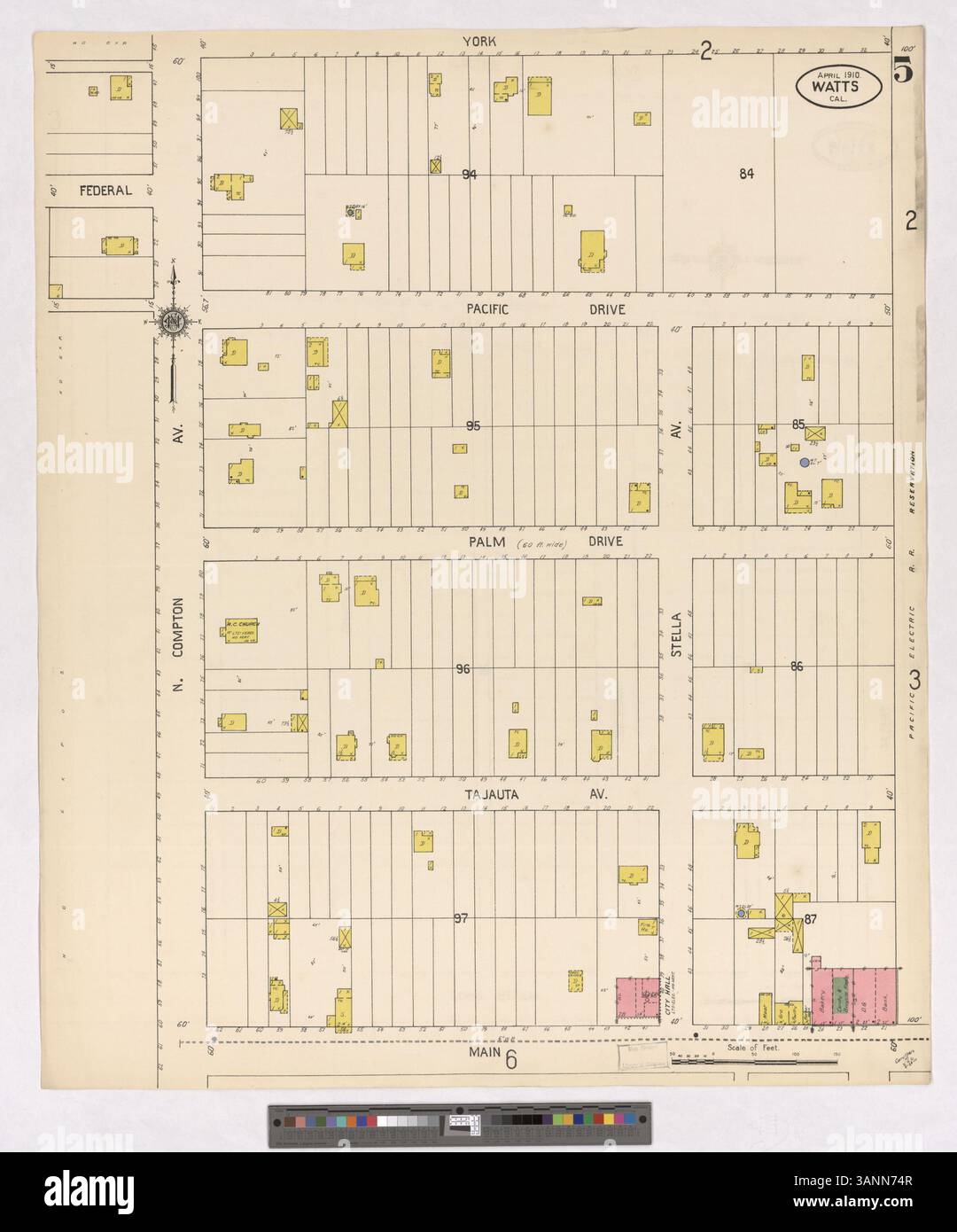 A 1910 Sanborn Fire Insurance Map of Watts, Los Angeles, showcasing ...