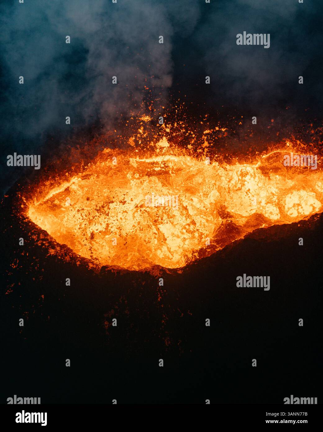 Aerial view of Litli-Hrutur (Little Ram) Volcano during an eruption on ...