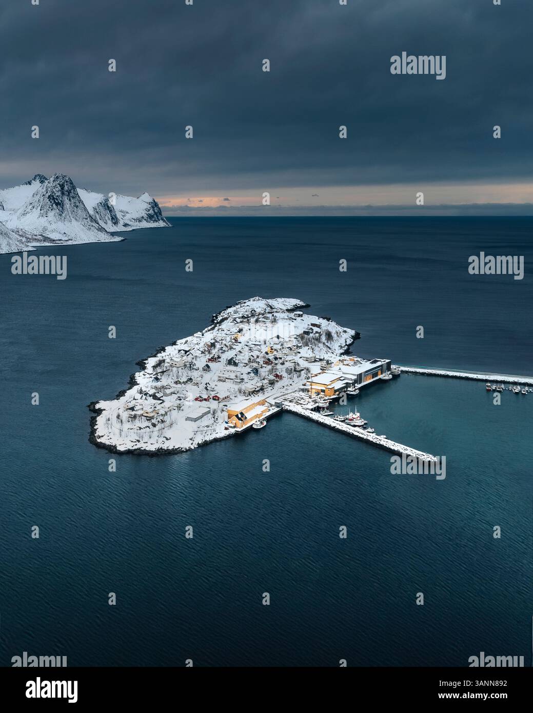 Aerial view of snowy Husoy village, Senja, Norway Stock Photo - Alamy