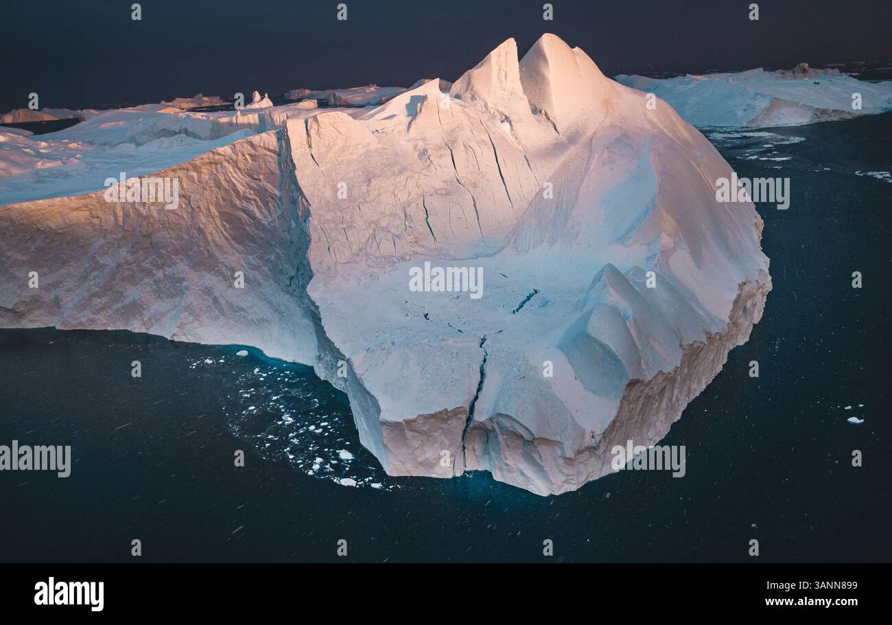 Aerial view of majestic icebergs in Disco Bay, Ilulissat, Greenland ...