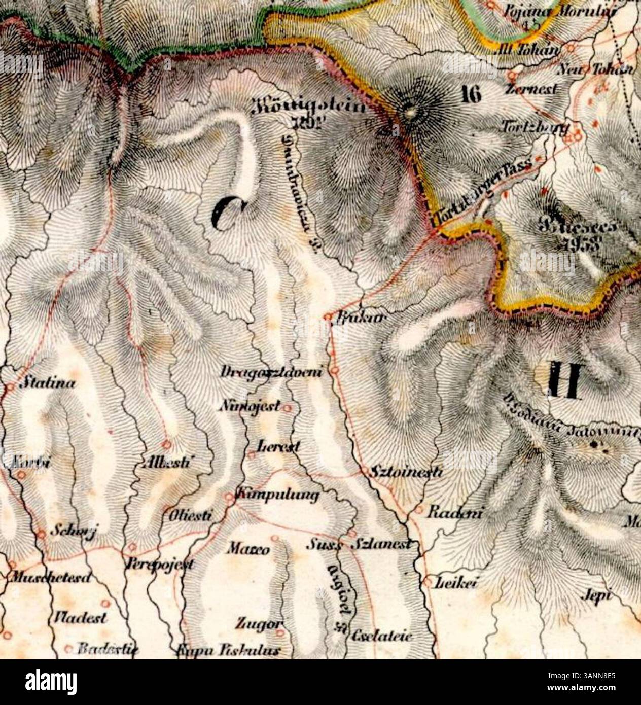 This 1862 map by Th. Steinhaußen depicts the RucrBran Pass, located ...