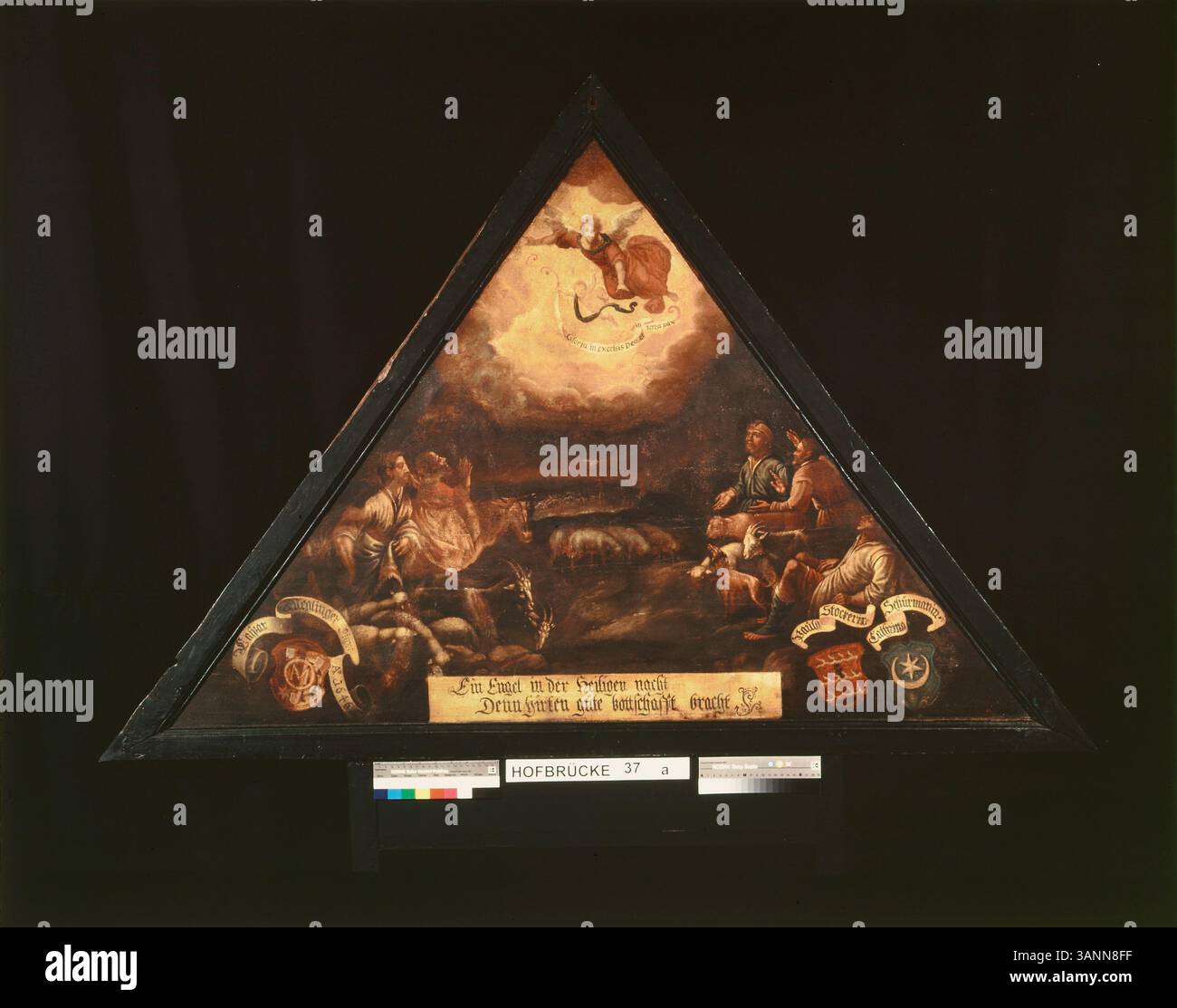 This painting depicts the appearance of an angel to the shepherds on ...