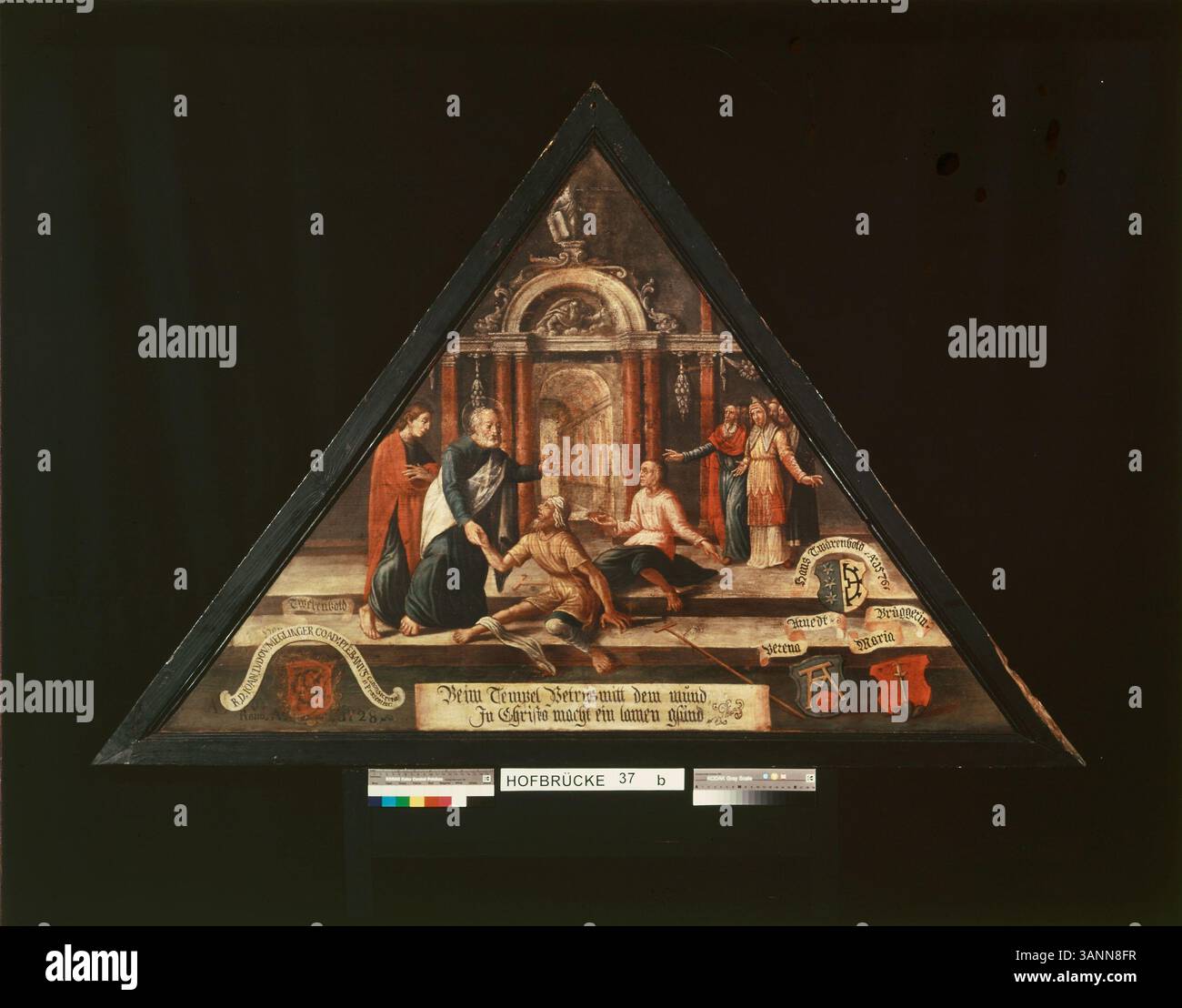 This painting illustrates Peter and John healing a crippled man at the ...