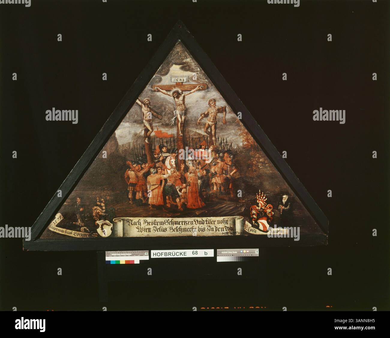 This painting depicts the mocking of Jesus on the cross, illustrating ...