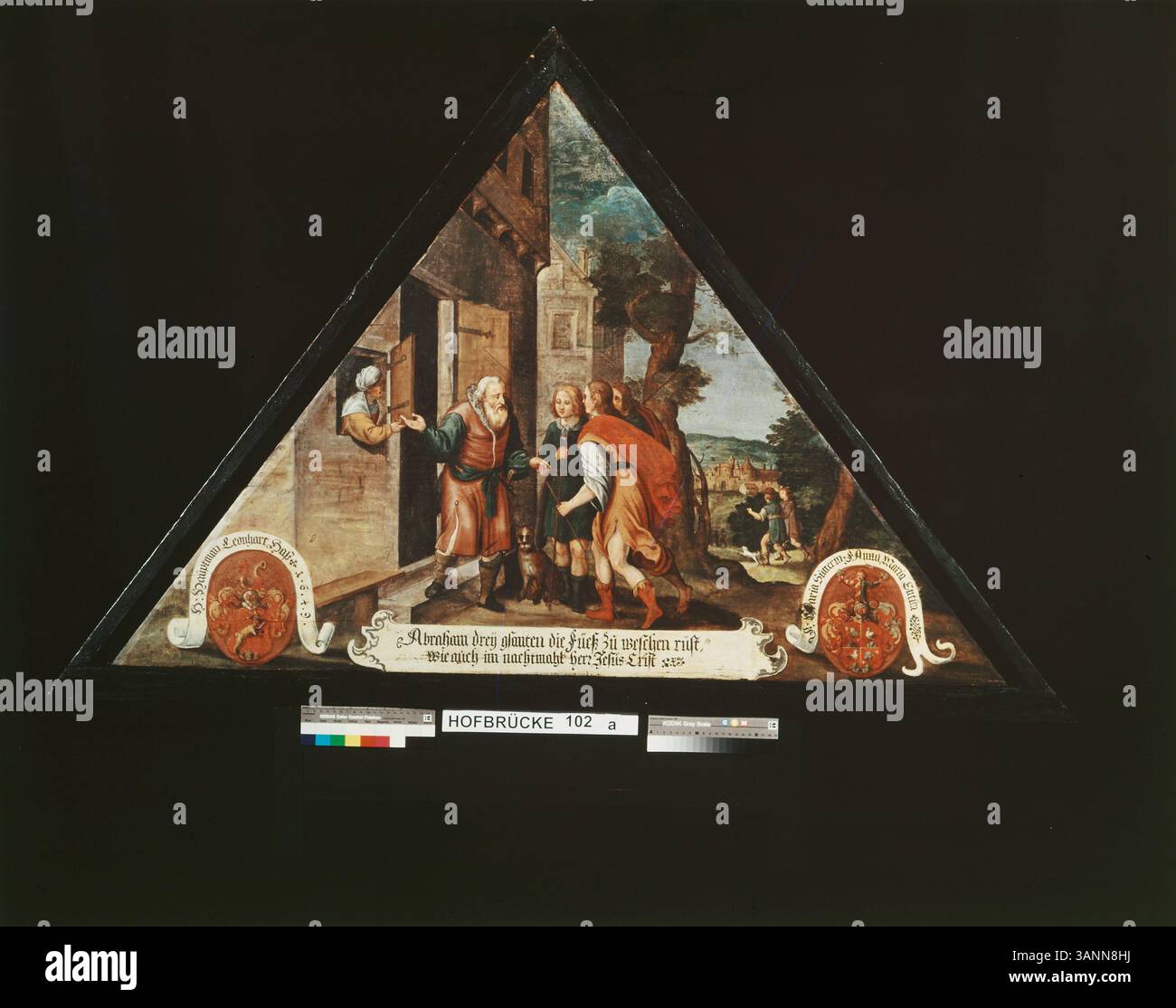 This painting depicts the biblical story of Abraham welcoming three ...