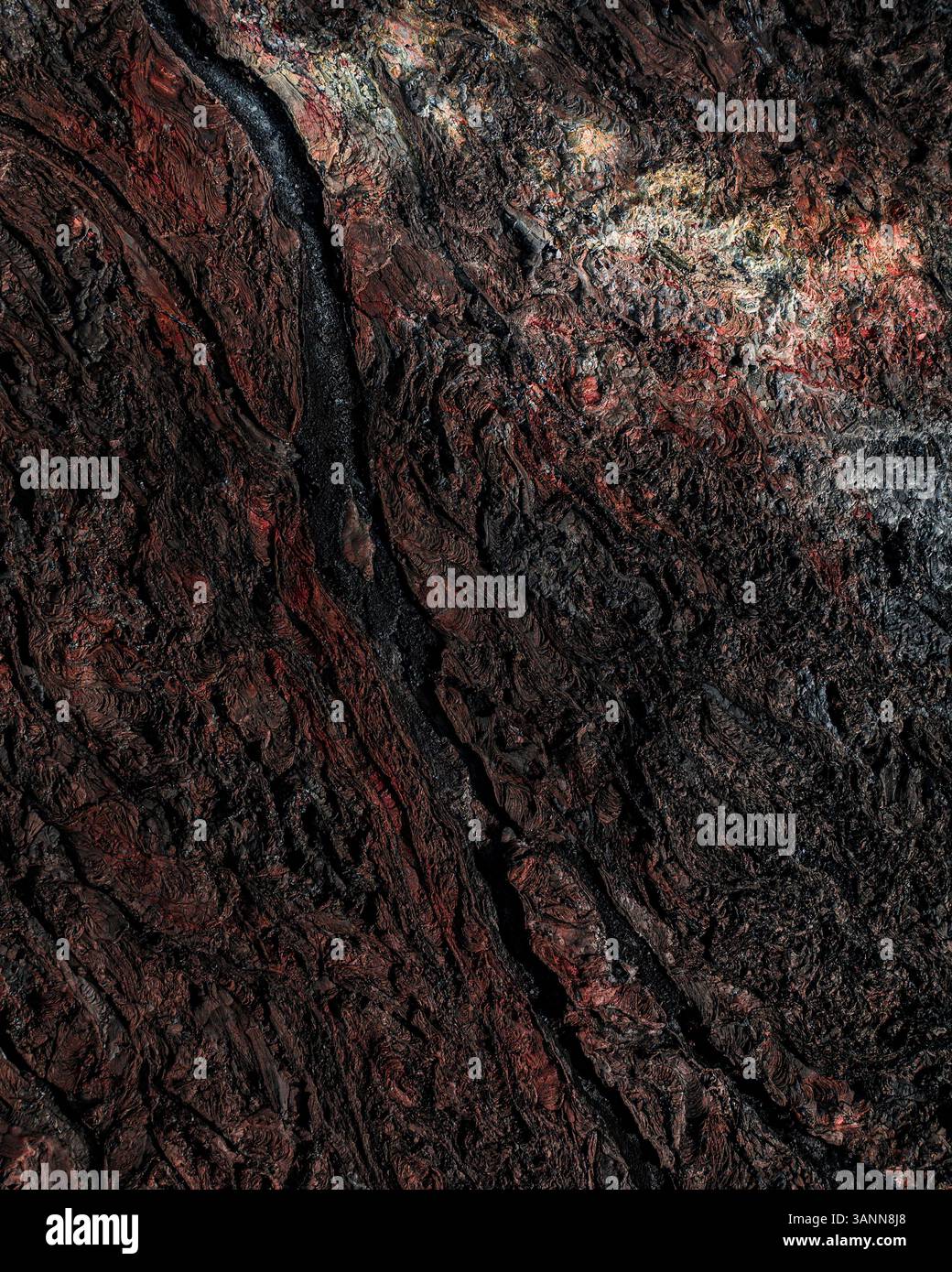 Aerial view of lava dried at Geldingadalir Volcano, Grindavík, Southern ...