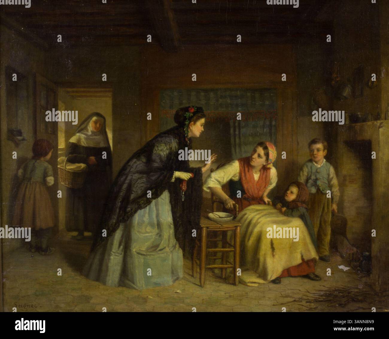 'Visiting the Poor' by Paul Seignac is an 1865 oil painting depicting a ...