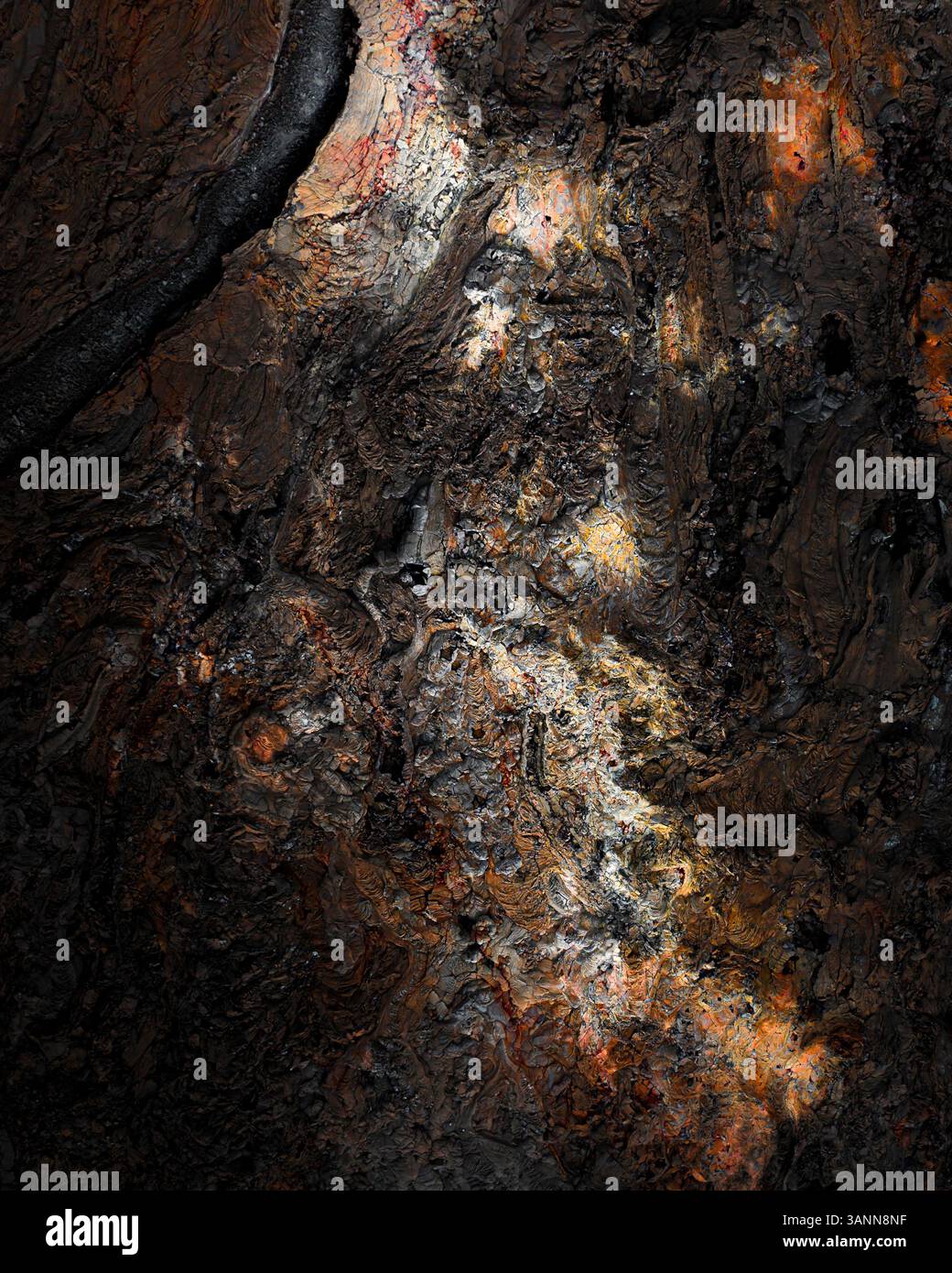 Aerial view of lava dried at Geldingadalir Volcano, Grindavík, Southern ...