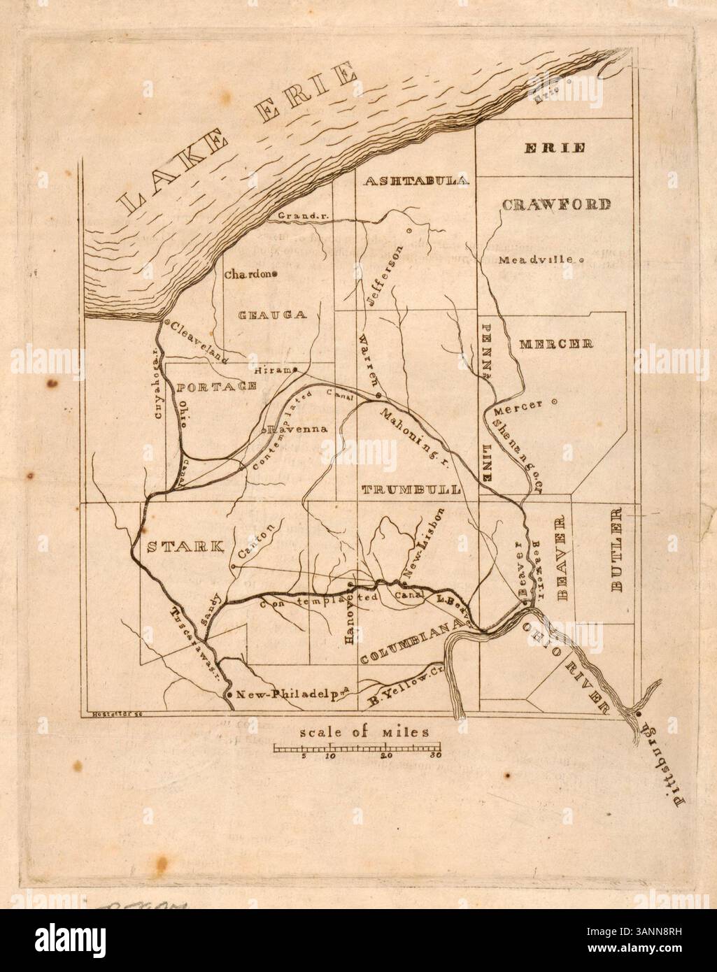 This map from the 1820s by Jacob Hostetter illustrates Ohio and Lake ...