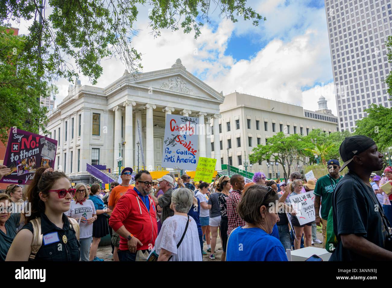 New Orleans, LA, USA - April 5, 2025: Protesters with signs at the ...