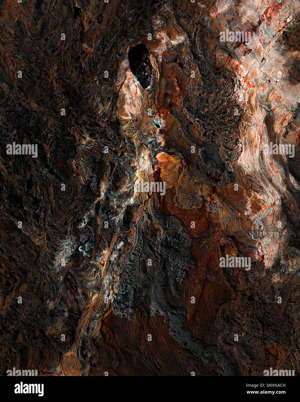 Aerial view of lava dried at Geldingadalir Volcano, Grindavík, Southern ...
