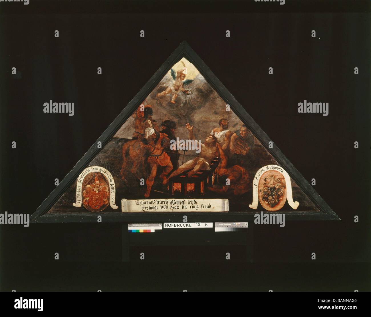 The painting shows the martyrdom of Saint Lawrence, depicted during his ...