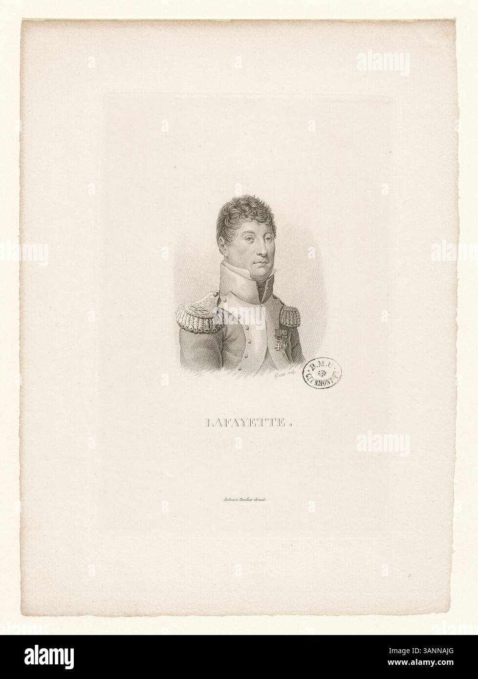 A lithograph of Gilbert du Motier, Marquis de Lafayette, the renowned ...