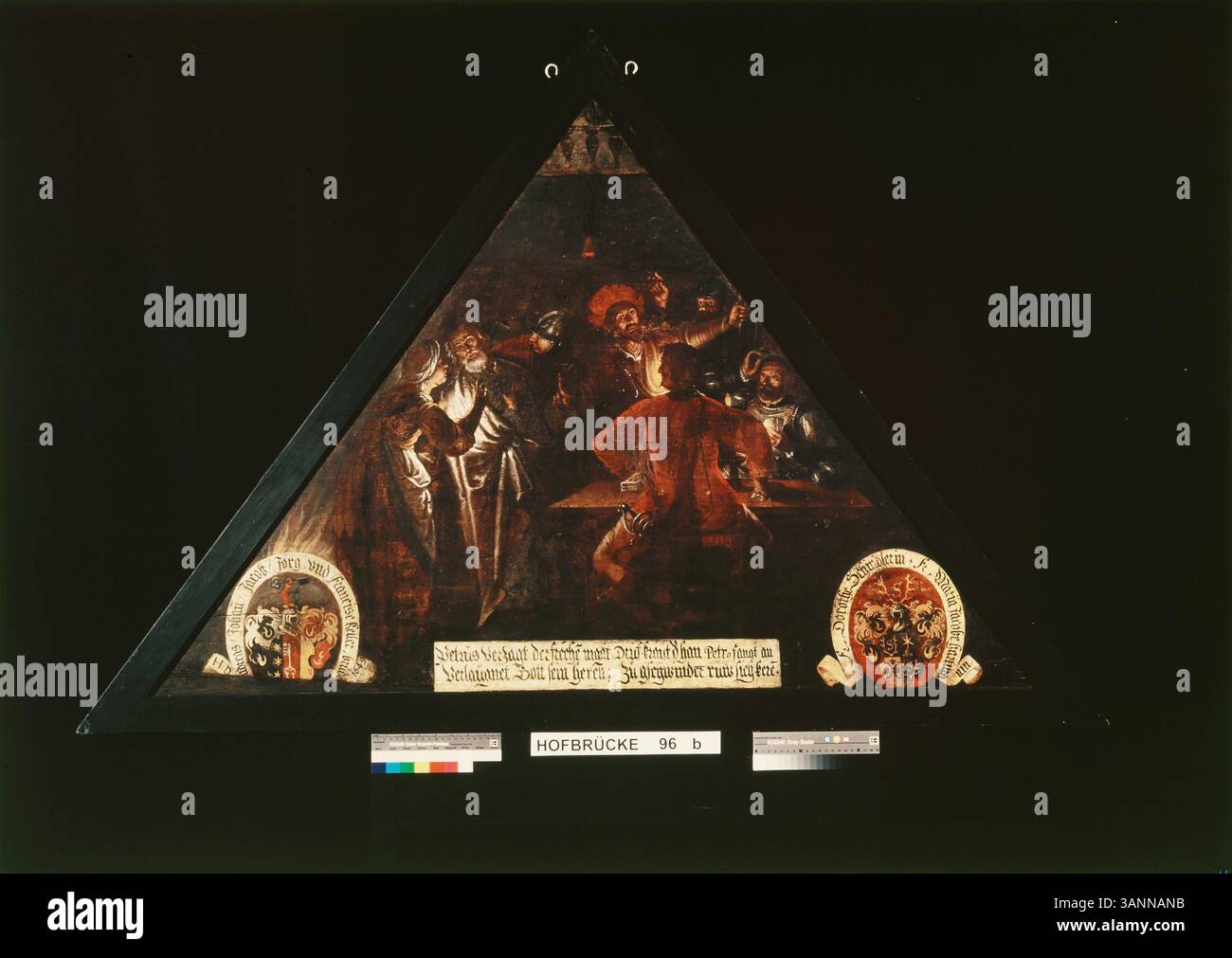 This artwork, titled 'The Denial of Peter,' depicts the biblical scene ...