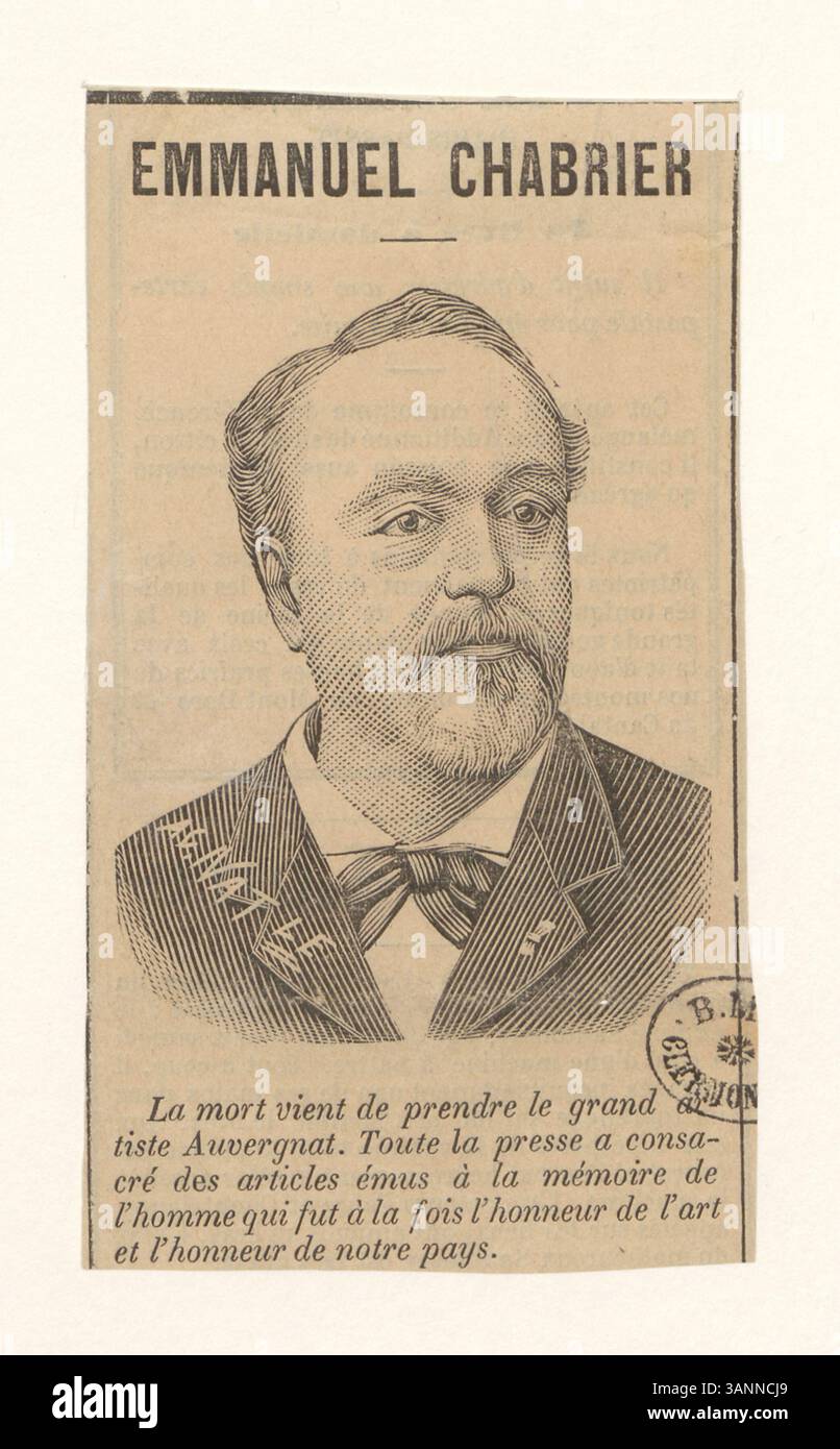 A wood engraving print of Emmanuel Chabrier, created as part of the ...