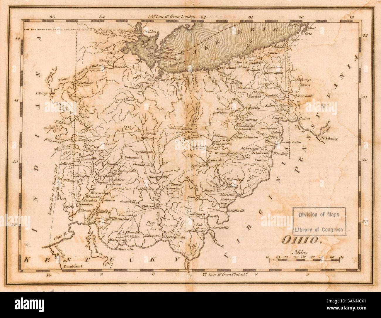 A map of Ohio from Mathew Carey's 1814 'American Pocket Atlas,' showing ...