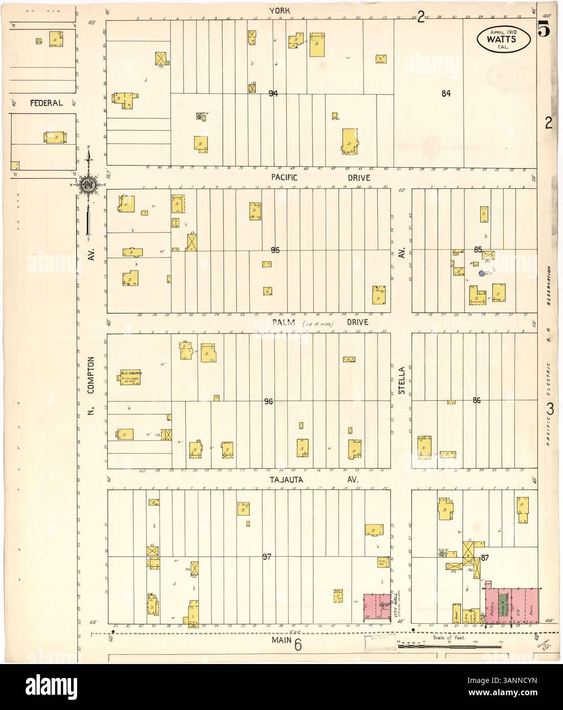 This 1910 Sanborn Fire Insurance Map from Watts, Los Angeles County ...